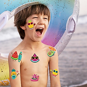 240 Pcs Summer Fruit Temporary Tattoos for Kids, Safety Waterproof Bulk Tattoos Stickers, Hawaiian Themed Tattoos Toys, Best Choice for Summer Party and Goody Bag Stuffers, 60 Different Designs