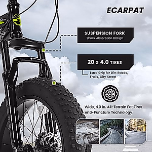 Elecony Ecarpat 20/24/26 Inch Fat Tire Mountain Bike Teenages Boys Girls 7/21 Speed, Front Suspension Disc Brake Bicycle, Carbon Steel Frame Mountain Trail Bike, Beach Bicycle
