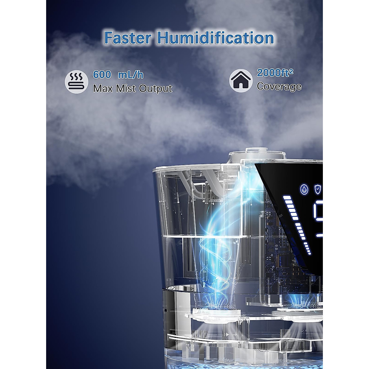 MONISEN Smart Humidifier Large Room for 2000 sq ft, 17L/4.5Gal Humidifiers for Bedroom with Wi-Fi App & Remote Control, Ultrasonic Cool Mist Large Humidifiers for Home with Essential Oil Box, 3 Speed