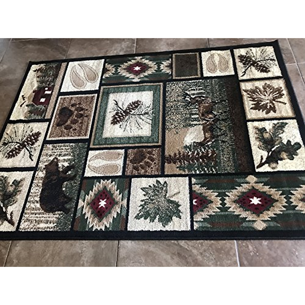 Carpet King Cabin Style Area Rug Rustic Western Country Bear Elk Deer Bear Wildlife Lodge Native Design 386 (5 Feet 2 Inch X 7 Feet 3 Inch)