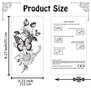 Cerlaza Temporary Tattoos for Women Adults, Fake Flower Tatuajes Temporales Semi Permanent Half Arm Sleeve Tattoos, Long Lasting Realistic Flower Leg makeup Waterproof Tattoos Stickers