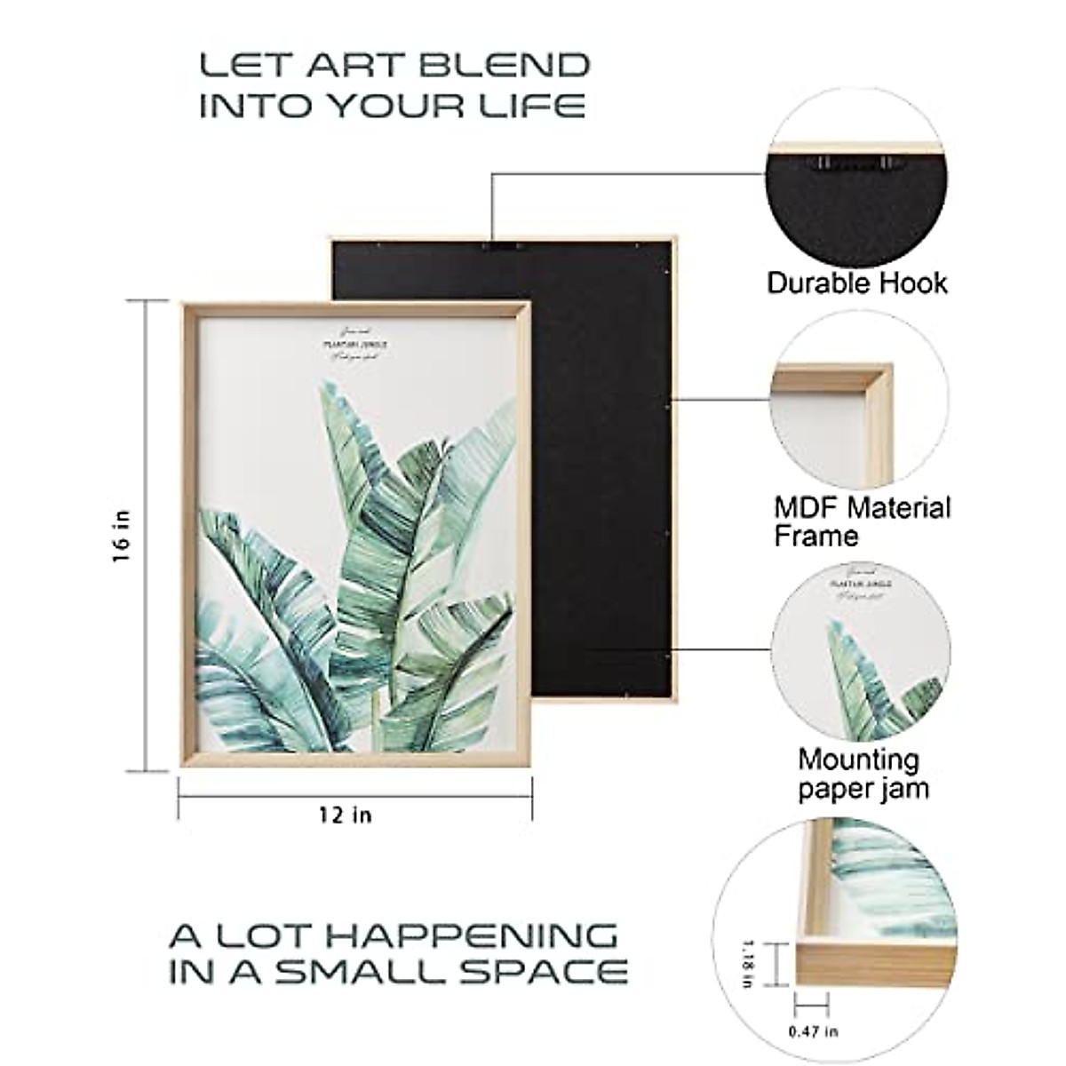 HesenDot Framed Wall Art，Botanical Prints for Bedroom, Minimalist 3 Piece Wood Art Wall Decor Aesthetic, 16x12in High Frame Design Prints Flower Green Eucalyptus Leaf Artworks, MDF Framed Poster for Kitchen, Bathroom, Bedroom Set of 3