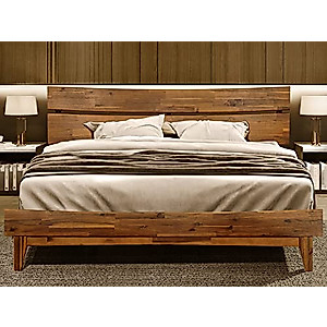 Acacia Aurora Bed Frame with Headboard Solid Wood Platform Bed, King Size Bed Frame, Unqiue Design Contemporary Signature Wood Bed Compatible with All Mattress Types, Non-Slip and Noise-Free, Caramel