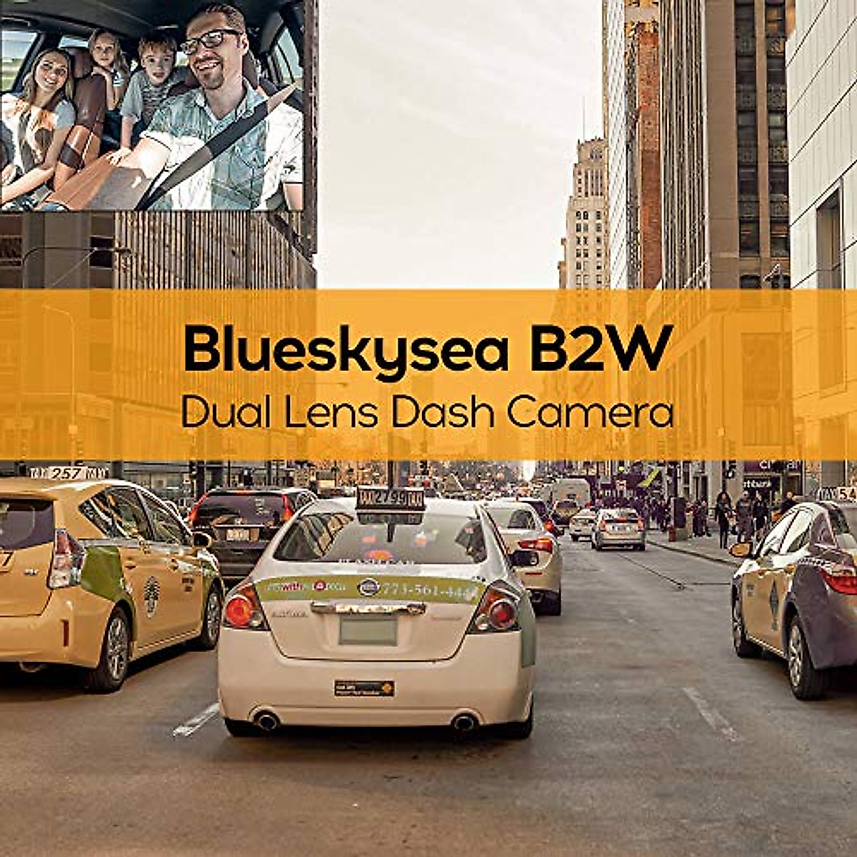 Dash Cam Front and Inside,Blueskysea B2W 1080P WiFi Dashcam with 2'' LCD Screen,2 Rotatable HD Lens,IR Night Vision,32GB SD Card, WDR,Voice Recording,G-Sensor,Parking Mode Optional