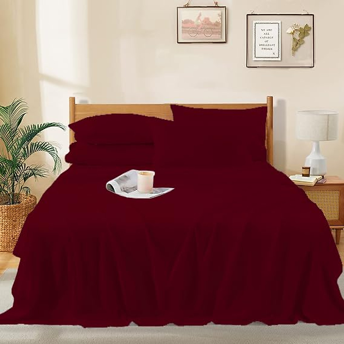 RECCI 4 Piece Luxury Premium Sheet Set 1000 Thread Count Extra Super Soft 100% Egyptian Cotton 18" Inch Deep Pocket - Full Size Burgundy Solid