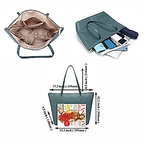 NNEE Water Resistance Light Weight Leather Tote Bag Big Capacity Handbag Shoulder Bag - Dark Green