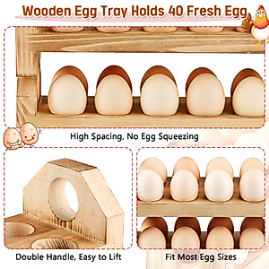 Wooden Egg Holder Countertop, 4 Egg Storage Trays Stackable for 40 Fresh Eggs, Egg Tray Organizer Rustic Kitchen Decoration, Egg Container Rack for Kitchen Organization