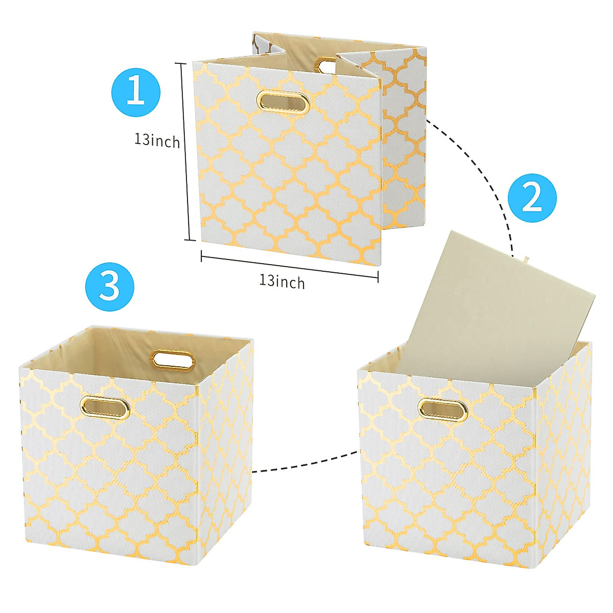 Fboxac Cube Storage Bins 13×13 Fabric Foldable Box with Handles, Collapsible Organization Basket Set of 4 Large Capacity Drawer for Closet Shelf Cabinet Bookcase Bedroom, Halloween Lantern White Gold