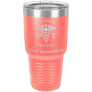 LaserGram 30oz Vacuum Insulated Tumbler Mug, PT Physical Therapist, Personalized Engraving Included (Coral)