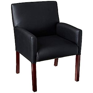 Boss Office Products Reception Box Arm Chair with Mahogany Finish in Black, 25"D x 24.5"W x 35"H
