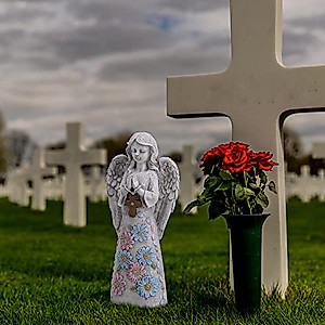 Voveexy Angel Garden Figurine Outdoor Garden Statue, Solar Garden Sculpture with 7 LEDs Welcome Sign Resin Praying Angel Art Garden Decor for Patio Lawn Yard Porch Decoration, Housewarming Garden Gift