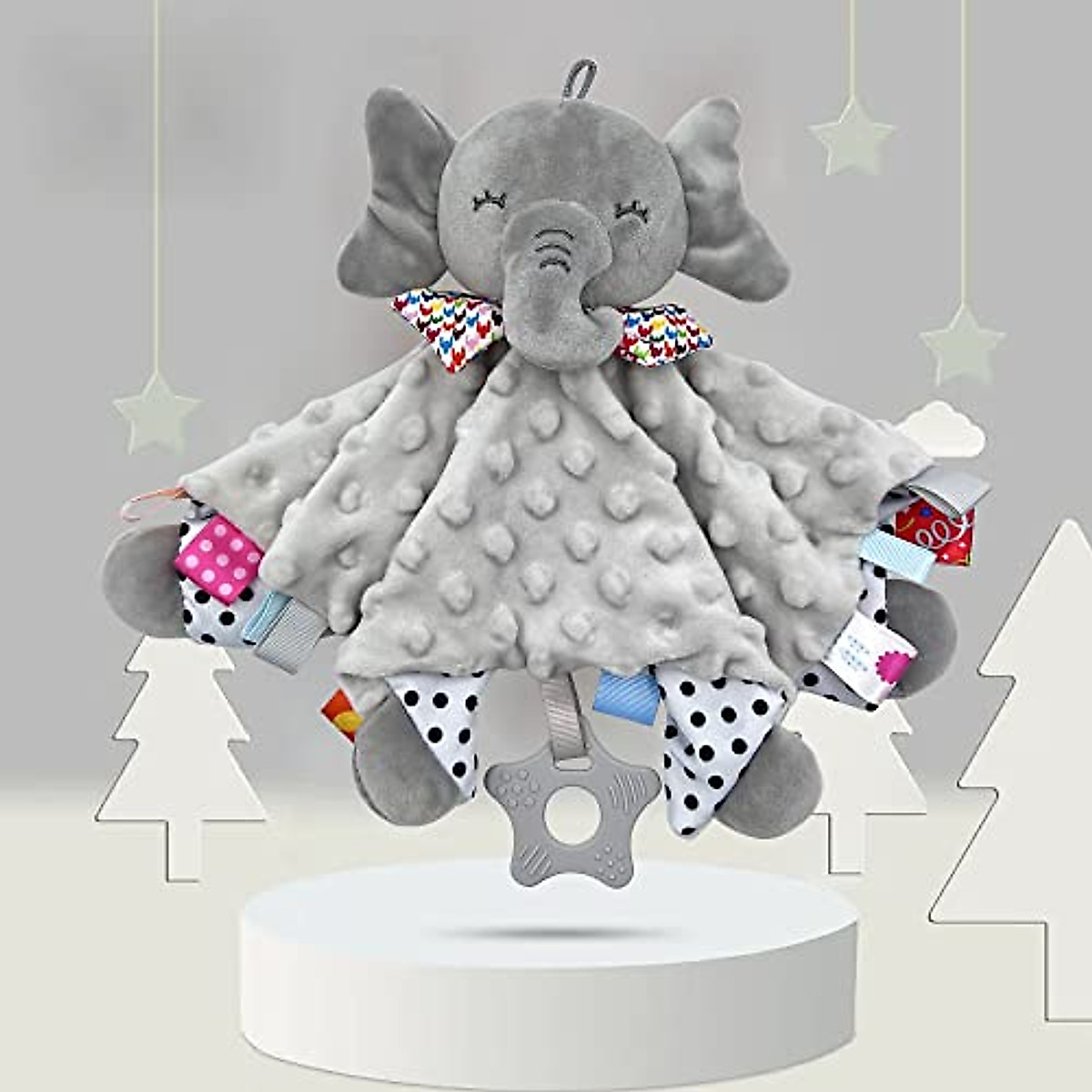 Baby Comforter Blanket,Elephant Blanket,Sweet Loveys for Babies, Cuddle Blanket,Baby Cuddly Toy with Crinkle Foil and Bell,Soft Comforter for Newborn,Baby boy & Girl Gift (Elephant)