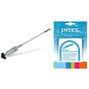 Intex Battery Operated Rechargeable Handheld Above Ground Swimming Pool Vacuum and Wet Set Adhesive Vinyl Tube Repair Patch 6 Pack Kit