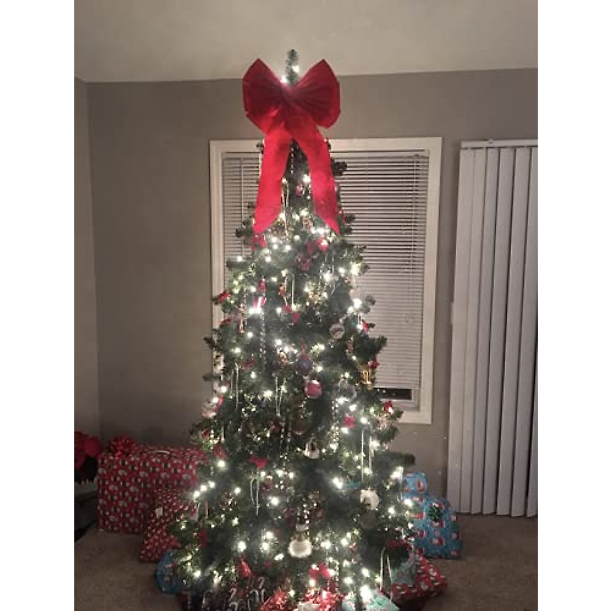 Rocky Mountain Goods Red Christmas Bow Extra Large 35” by 18” - 11 Looped Waterproof Velvet Large Outside Bow - Bow for car, Door, House - Jumbo Red Bow with Attachment for Hanging (1)