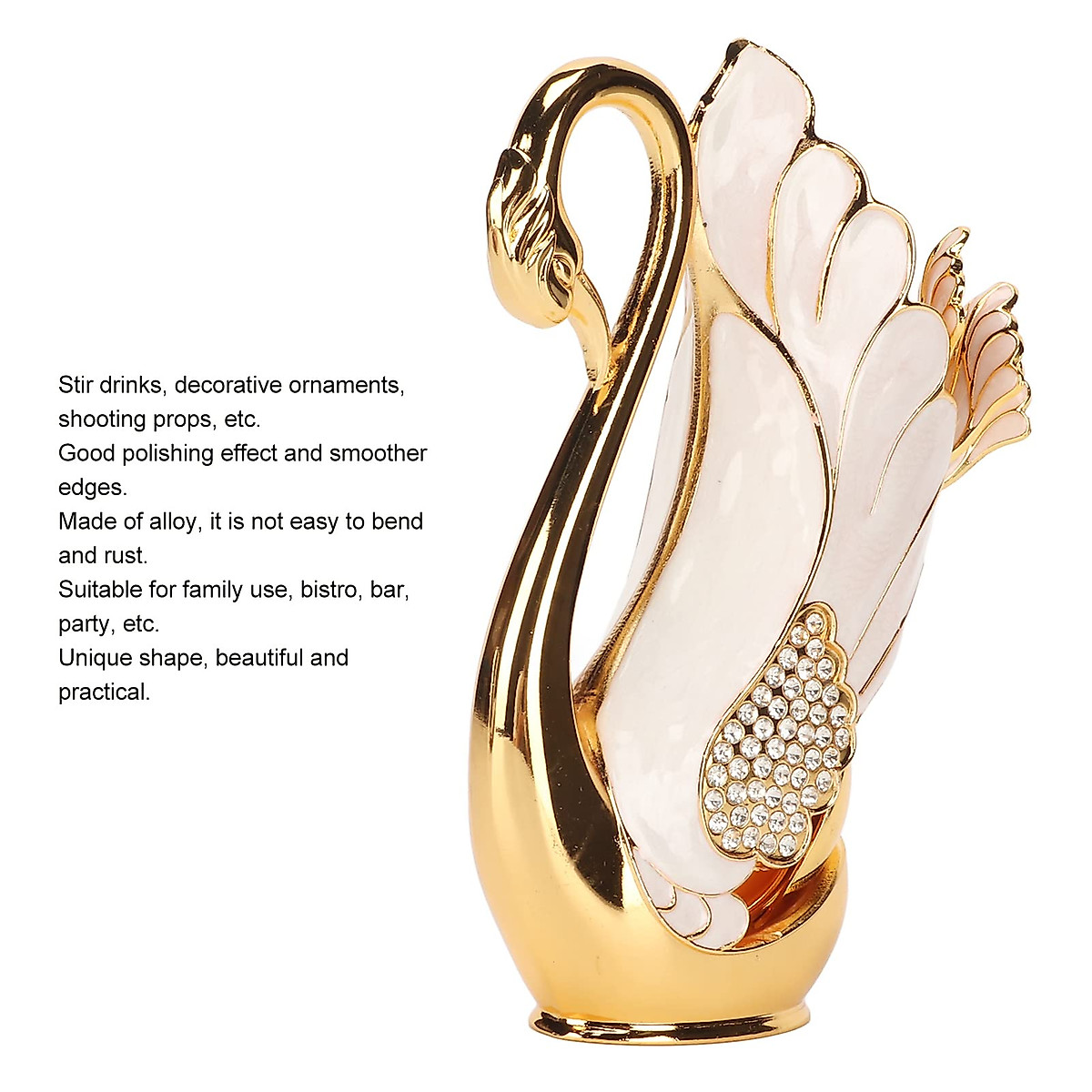 GLOGLOW Swan Base Holder, Innovative Gold Smoother Edges Swan Base Holder Coffee Dinnerware Set with Forks Spoons for Bistros Bars Amily (Golden White Spoons)