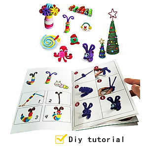 Pipe Cleaners Craft Set with DIY Tutorial, Included 200Pcs Multicolor Pipe Cleaners Chenille Stems, 200Pcs Pom Poms, 200Pcs Self-Sticking Wiggle Googly Eyes, for DIY Art Craft