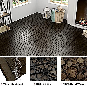 VANCASTLE 9PCS Wood Interlocking Deck Tiles 11.8"x11.8", Patio Flooring Outdoor Waterproof All Weather Use, Wood Flooring for Patio Garden Poolside Front/Back Yard, Espresso-Checked