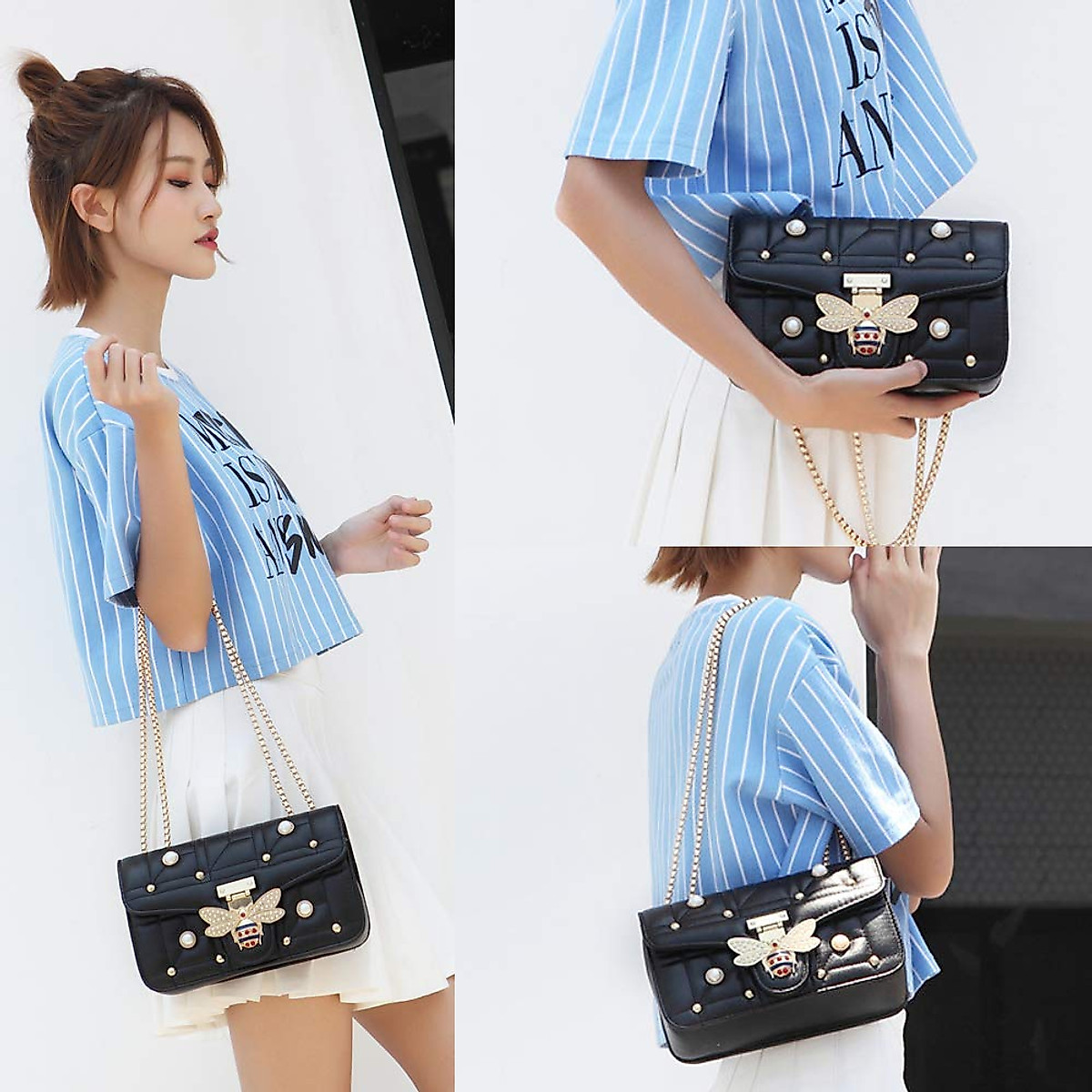 Beatfull Designer Bee Purse Shoulder Bag for Women Pear Crossbody Purse Handbag with Chain Black