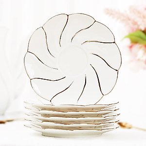 DUJUST 6 pcs Porcelain Tea Saucers, 6 inch, Luxury British Style Tea/Coffee Cup Saucers with Golden Trim, Beautiful Porcelain Tea Saucers for Living Room Decor, Tea Party Set, Gift Package - White