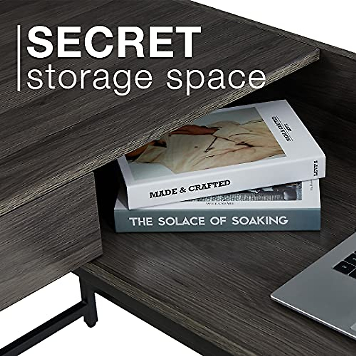 HEAO L-Shaped Corner Desk with Multiple Shelves and Drawer Space-Saving Computer Home & Office Desk (Dark Grey)