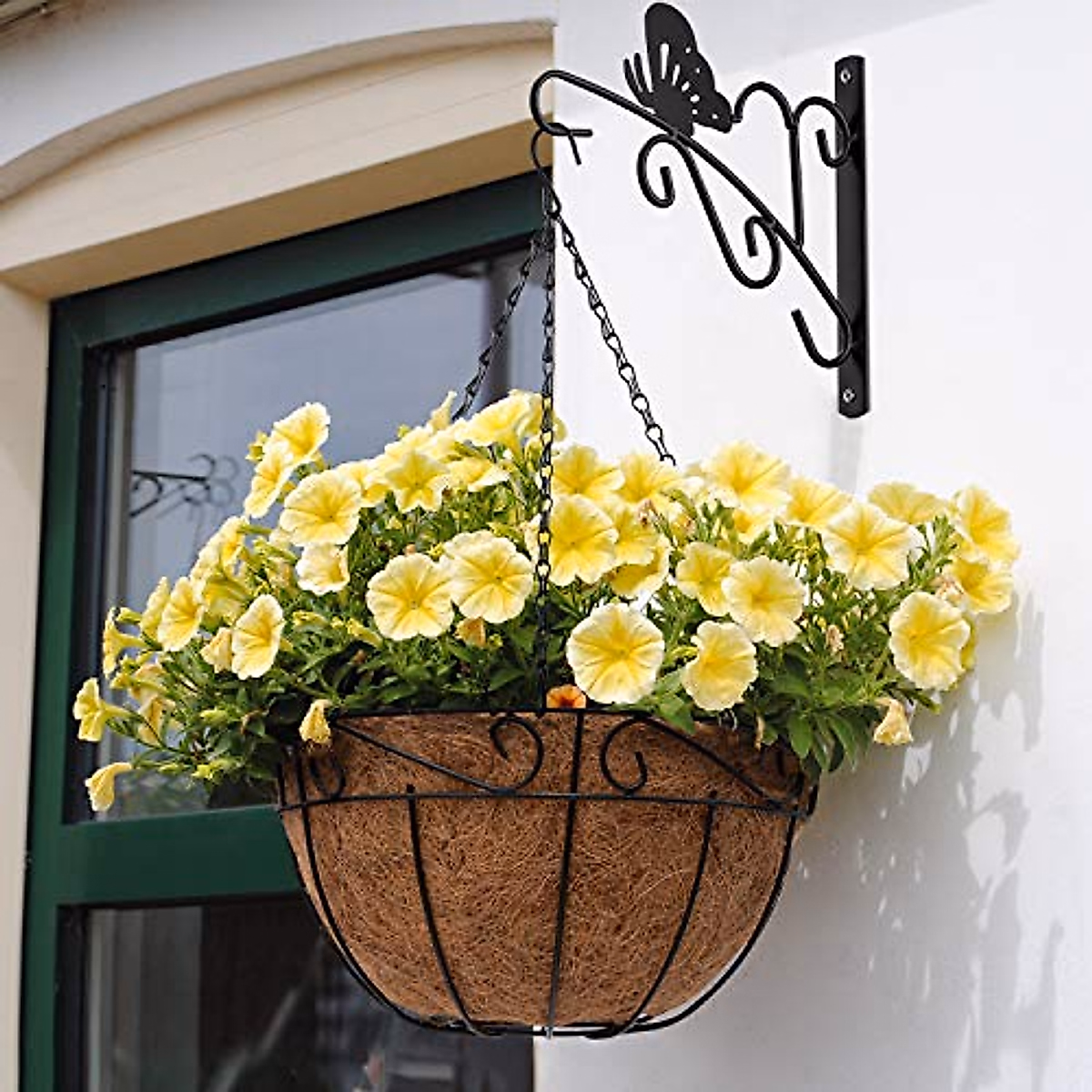 Amagabeli Hanging Plants Bracket Hanger 11" Wall Planter Hook Flower Pot Baskets Bird Feeder Wind Chime Lanterns Patio Garden for Outdoor Shelves Fence Screw Mount Arm Hardware Butterfly Black hook06