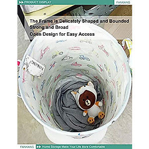 FANKANG Storage Basket, Nursery Hamper Canvas Laundry Basket Foldable with Waterproof PE Coating Large Storage Baskets for Kids Boys and Girls, Office, Bedroom, Clothes,Toys（Car）