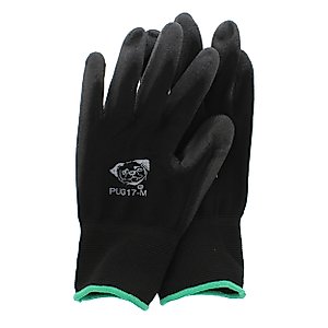 Global Glove PUG17 Gloves Black Nylon, Black Polyurethane Coated Palm. Medium. 12 Pair/Pkg