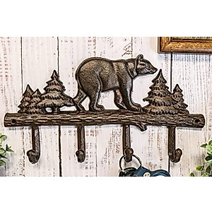 Ebros Gift Cast Iron 11.75" Long Rustic Forest Black Bear Strolling by Pine Trees Forest 4-Pegs Wall Hook Western Bears Hunting Cabin Lodge Country for Coat Hat Clothing Leash Keys (1)