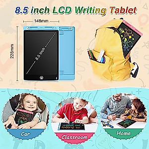2 Pack LCD Writing Tablet, 8.5 Inch Writing Tablet for Kids, Colorful Screen Doodle Board, Erasable and Reusable Digital Drawing Tablet, Learning Educational Toys for Girls Boys, Blue+Pink