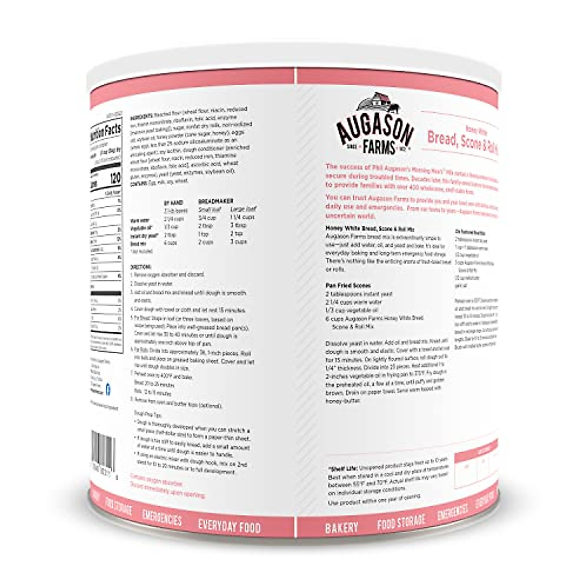 Augason Farms Honey White Bread Scone & Roll Mix Emergency Food Storage #10 Can