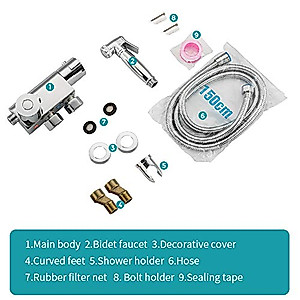 MINJING Bidets Faucet, Wall Mount Thermostatic Bidet Faucet, Brass Bidet Toilet Faucet, Hot and Cold Water Hygienic Shower, Warm Water Faucet Sprayer Kit, Chrome