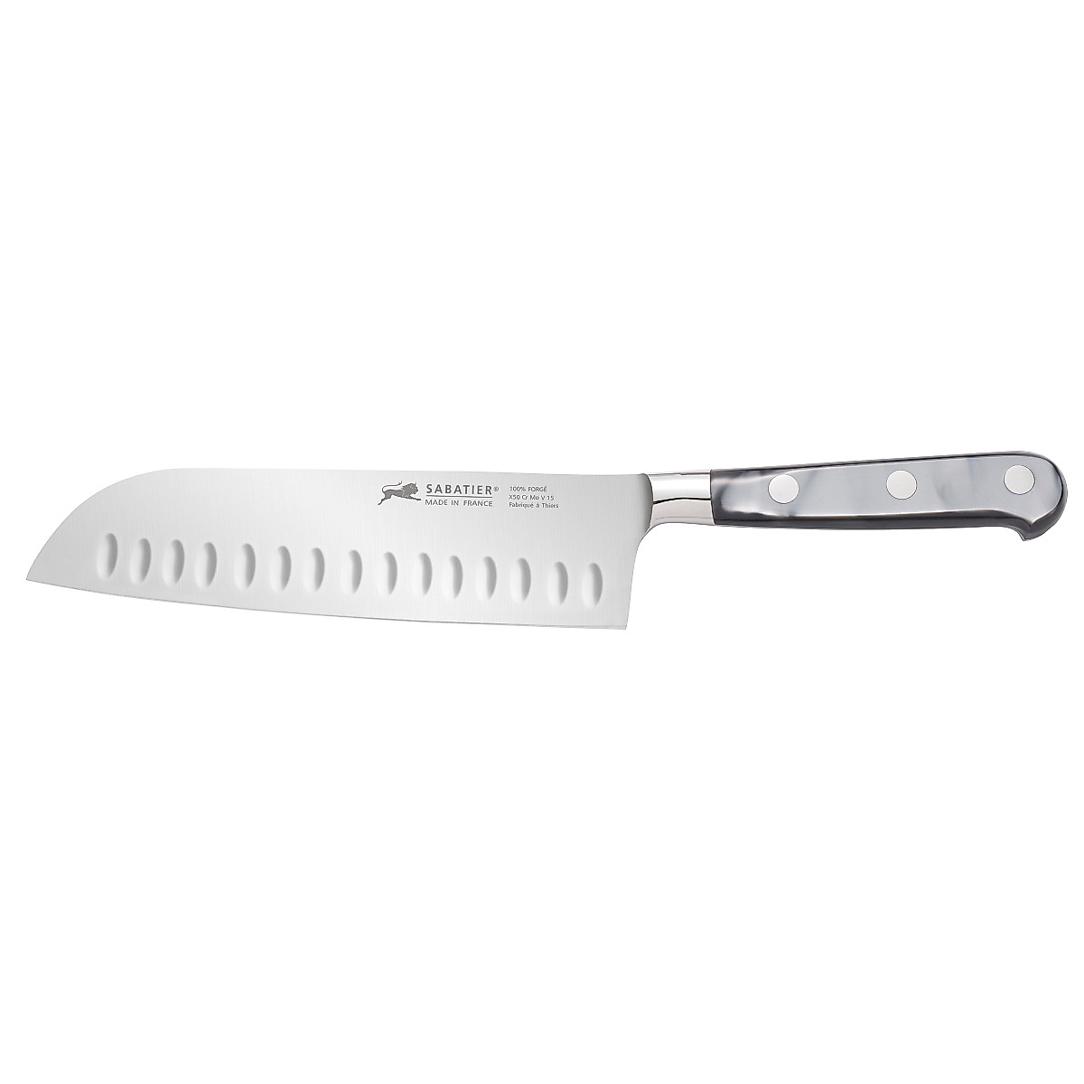 Sabatier Triple Rivet Stainless Steel Santoku Knife with Mother of Pearl-Inspired Handle, 7-Inch, Silver Gray