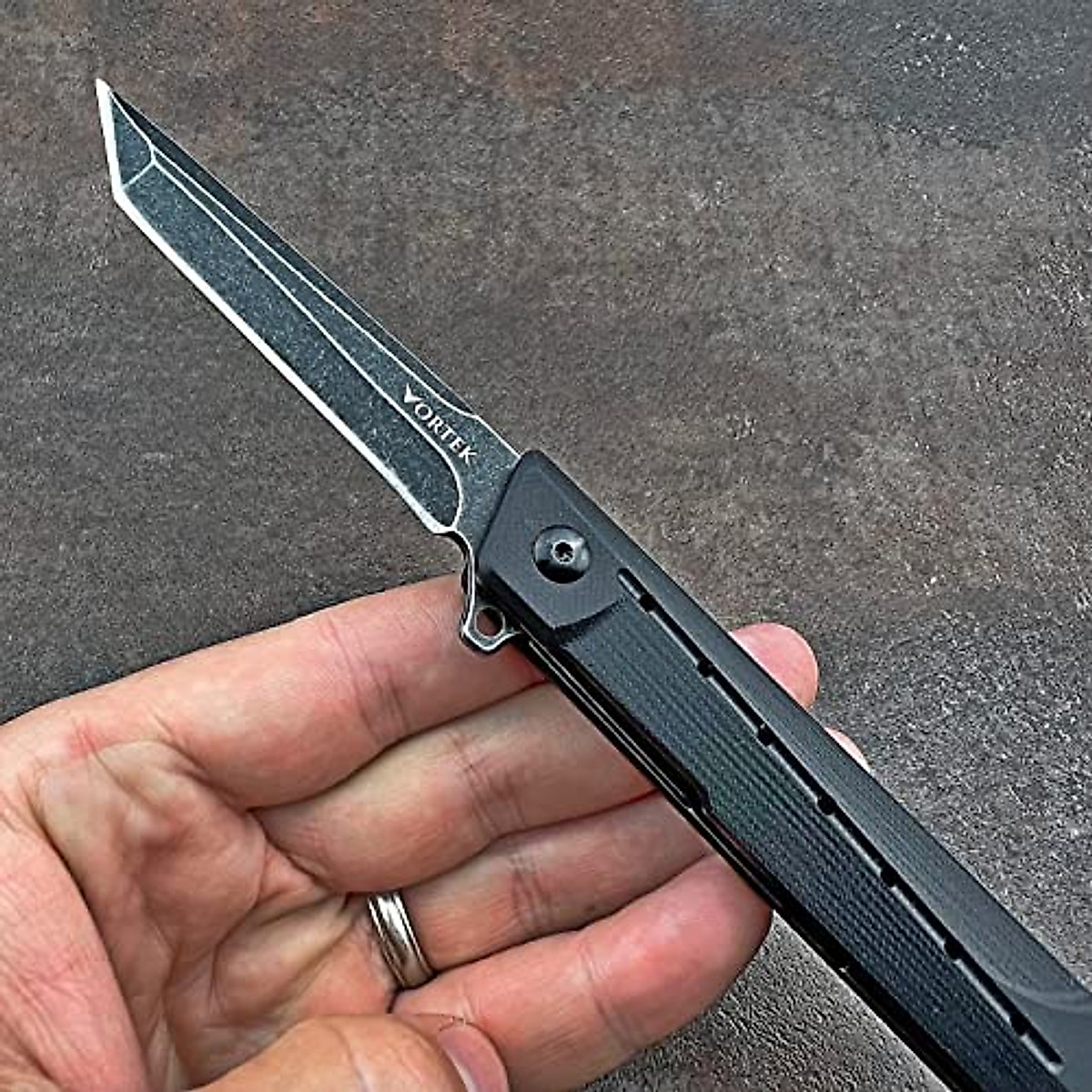 VORTEK Ball Bearing Pivot System Folding Pocket Knife, Everyday Carry, 8Cr13MOV Tanto Blade