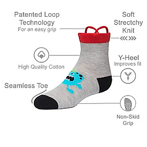Ez Sox Toddler Boys Girls Socks Non Skid Seamless Toe Anti Slip Grip Pull Up Loops (3-5 Years, Trucks & Cars)