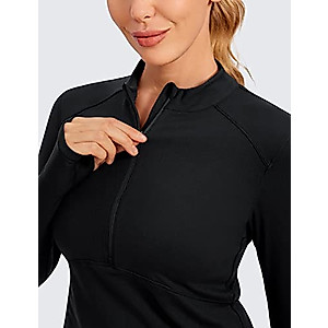 CRZ YOGA Women's Long Sleeve Crop Top Quick Dry Cropped Workout Shirts Half Zip Pullover Running Athletic Shirt Black Small