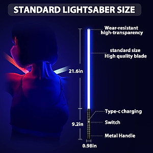 2 in 1 Dueling Lightsaber Alloy Handle Light Saber 15 RGB Colors with 4 Modes 6 Sound Effects USB Rechargeable Detachable Lightsaber for Kids Adults Ideal Birthday Children's Day Halloween Christmas