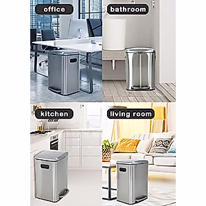 Capacmkseh Stainless Steel Kitchen Trash Can with Lid, 2 X 5-Gallon Dual Step Trash Can, 10 Gallon Large Garbage Can for Kitchen, Recycling Bins, Household Essentials Trash Classification