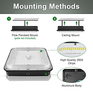 80W/60W/40W Power Selectable LED Canopy Garage Light with 3CCT (3500K/4000K/5000K), LED Parking Garage Lights 90-277V IP65 Commercial Residential Lights DLC (40W/ 60W/80W Power Selectable -1 PACK)