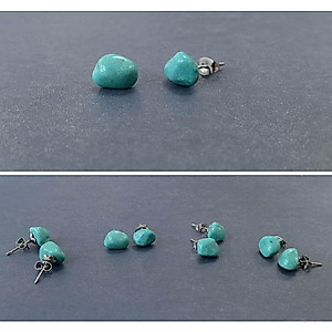 Turquoise Stud Earrings for Women, Tibetan Tiny Blue Raw Gemstone Earrings with Stainless Steel Stud for Friends, Boho Western Turquoise Jewelry Hypoallergenic Earrings for Women Sensitive Ears