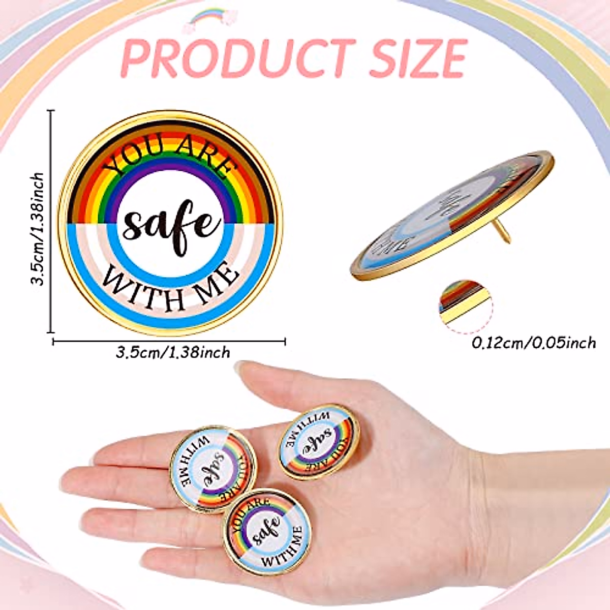 You are Safe with Me Enamel Pins Rainbow Lapel Pins Pride Pins LGBTQ Supports Badge Pin Cute Brooch Pin for Nurse Doctor Student Collar Clothing Backpack Bag Hat Decoration (200 Pcs)