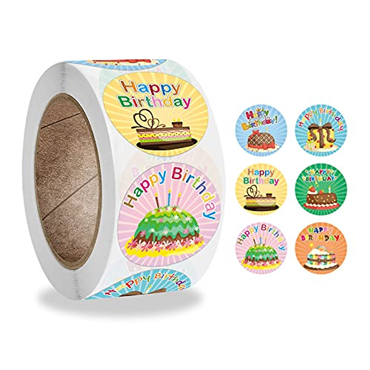 PMCDS2G Happy Birthday Stickers Seals 1" 500units in 1Roll for Birthday Décor Party Supplies Cards Sealing(Shining Happy Birthday)