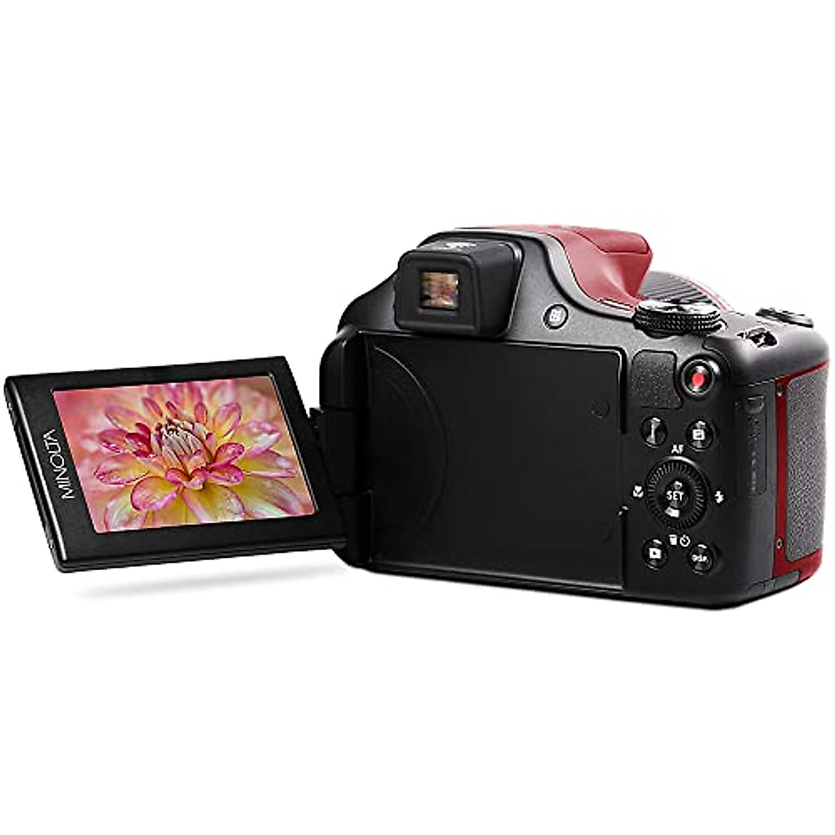 Minolta MN67Z-BK 20MP / 1080p HD Bridge Digital Camera with 67x Optical Zoom Bundle with Lexar Professional 633x 64GB UHS-1 Class 10 SDXC Memory Card and Deco Gear Camera Bag for DSLR (Red)