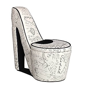 Ore International Old World High Heel Shoe with Storage Ottoman, 32.86", White