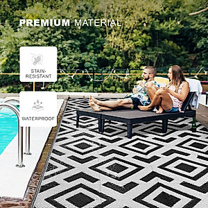 wikiwiki Outdoor Rug, 5x8ft Waterproof Reversible Mat Indoor Outdoor Rugs Carpet, Small Area Rug Plastic Straw Rug for Patio Deck Balcony Pool RV Camping Beach Picnic, Black