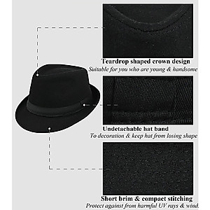 Mens Classic Plaid Manhattan Structured Gangster Trilby Fedora Hat Cuban Style Derby Hat Jazz Cap (Size M-L/7 1/4) Black