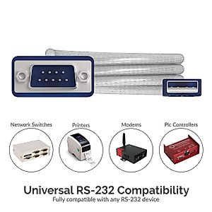 SABRENT USB 2.0 to Serial (9 Pin) DB 9 RS 232 Converter Cable, Prolific Chipset, HEXNUTS, [Windows 11/10/8.1/8/7/VISTA/XP, Mac OS X 10.6 and Above] 2.5 Feet (CB-DB9P)