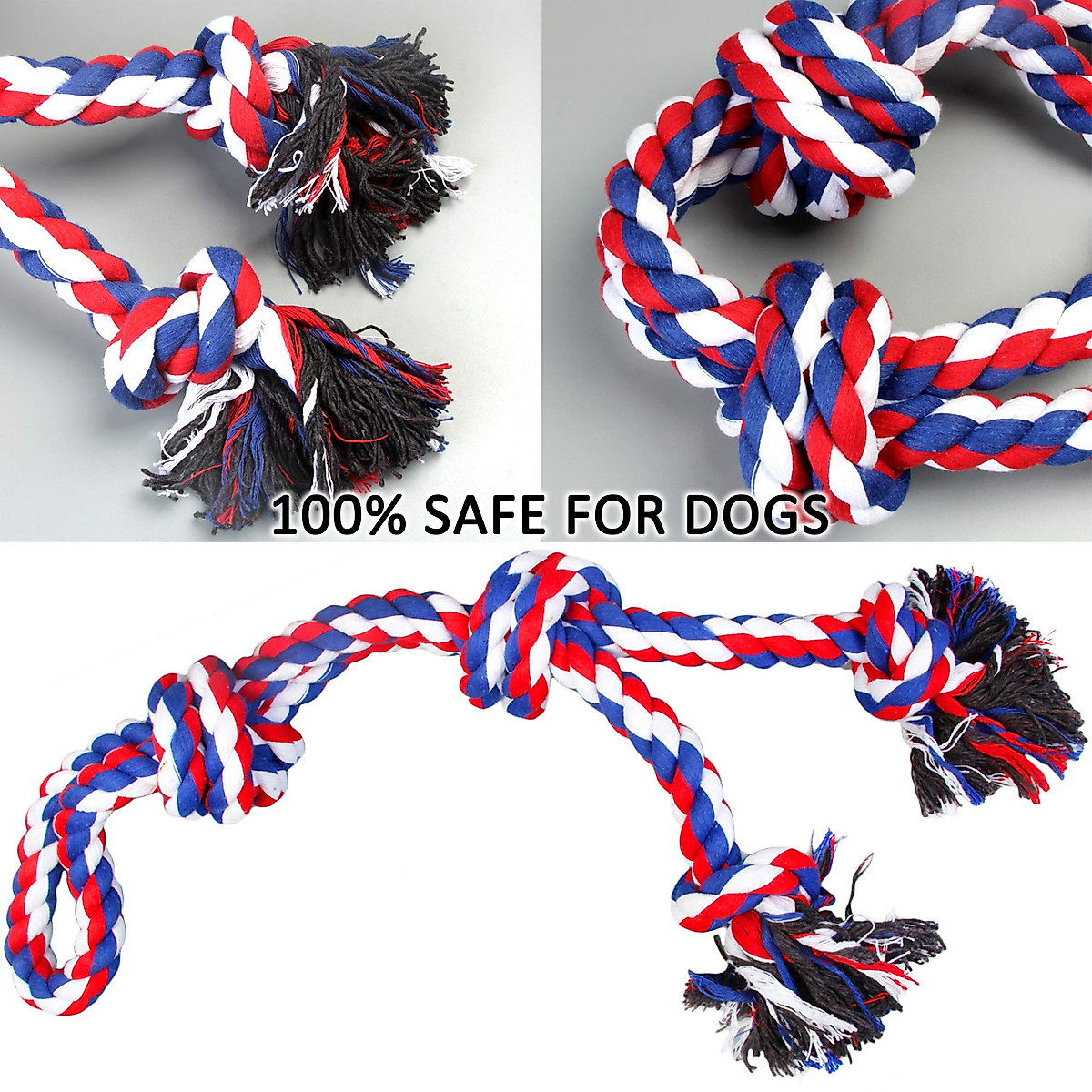 Youngever 3.5 Feet Dog Rope Toys for Aggressive Chewers, Tough Rope Chew Toys for XL, Large and Medium Dog, Indestructible Rope for Large Breed Dog Tug War Teeth Cleaning (4 Knots Double Rope)