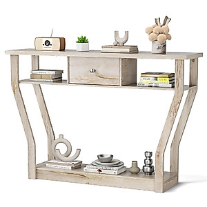 KOTEK 47'' Console Table with Storage Drawer and Shelves, Narrow Sofa Table, Accent Foyer Table, Entryway Table for Hallway, Living Room, Easy Assembly (Grey)