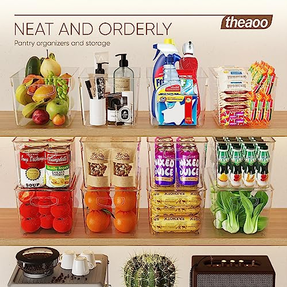 6 Pack Clear Storage Bins with Lids Stackable, Large Plastic Storage Bins with Handle for Pantry Organization and Storage, Perfect Containers for Freezer Organizer, Kitchen, Cabinets, Bathroom