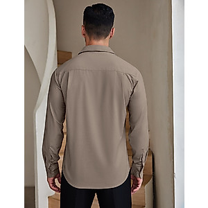 COOFANDY Men Button Down Long Sleeve Shirts Regular Fit Suit Shirt Business Dress Shirts Men Khaki